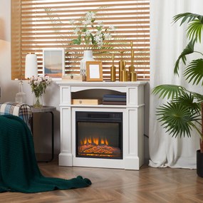 HOMCOM Elektrokamin s 3D LED efektem plamene, topná kapacita 30 m², dálkové ovládání, bílá/černá