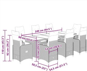 9dílný zahradní bistro set s poduškami hnědý polyratan 3277283