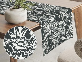 Biante Dekorační běhoun na stůl PML-105 Bílé květiny na černém 20x140 cm