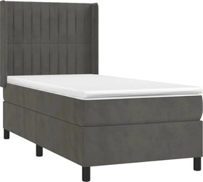 vidaXL Box spring postel s matrací a LED 90x200 cm samet [3139662] Barva: Tmavě zelená