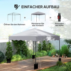Outsunny 3 x 3 m rozkládací pavilon, nastavitelný zahradní stan, s rolovacím pouzdrem, pro zahradu, terasu, kov, látka, světle šedá