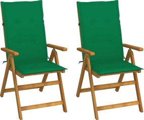 vidaXL Zahradní polohovací židle s poduškami 2 ks masivní akácie [3064068] Barva: Zelená