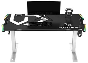 Herní stůl ULTRADESK FORCE SNOW – černá/bílá 166x70 cm, RBG podsvícení