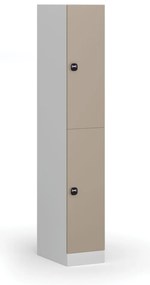 Šatní skříňka S1 s úložnými boxy, 2 boxy, 1850 x 300 x 500 mm, RFID zámek, béžové dveře