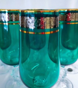 Sklenice na šampaňské Claudia zdobené 190 ml, 6 ks, 3 barvy - Zelená