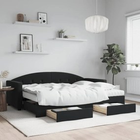 Válenda s přistýlkou a zásuvkami černá 80 x 200 cm samet 3197370
