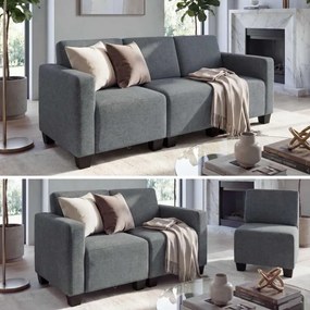Modulární 3místná rozkládací pohovka Lyon, látka/textil ~ šedá