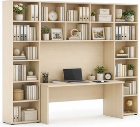 Sestavy knihoven INTEGRO se stolem, vyšší, 2950 x 700/400 x 2300 mm, třešeň