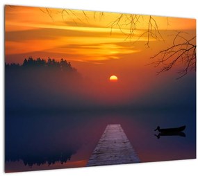 Skleněný obraz mostu při západu slunce (70x50 cm)