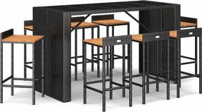 9dílný zahradní barový set černý polyratan a masivní akácie 3187688