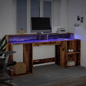 Psací stůl s LED světly old wood 200x55x91 cm kompozitní dřevo 3309445