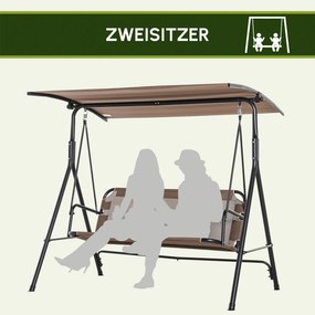 Outsunny 2-místná hollywoodská houpačka - venkovní lehátko, UV-odolné, kvalitní kovová trubka, nastavitelný úhel, hnědá