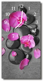 Skleněné hodiny vertikální Květiny Stones barevné orchideje
