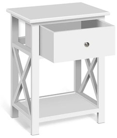 ModernHome Noční stolek se zásuvkou - bílý, FH-NS190003
