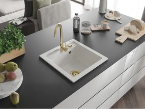 Mexen Vito, granitový dřez 520x490x210 mm, 1-komorový, bílá se zlatým sifonem, 6503521000-20-G