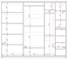 DENVER mc | šatní skříň SZ250 + zrcadlo | 250 cm | dub monastery / černá lesk