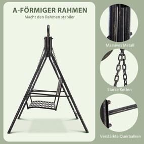 Zahradní houpačka Outsunny pro 2 osoby, kovová houpačka Hollywood v bronzové barvě, 167 x 123 x 175 cm, ideální pro zahradu a terasu | Aosom.de