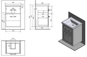 Aqualine, FAVOLO umyvadlová skříňka 52x72,5x44 cm, bílá mat, FV255