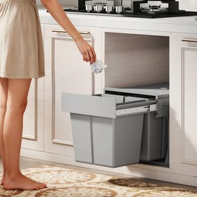 HOMCOM vysouvací koš pod dřez — 3 vyjímatelné nádoby 15 l + 8 l + 8 l, světle šedý