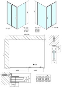 Polysan, Easy Line obdélníková sprchová zástěna 1400x900mm L/P varianta, EL1415EL3315