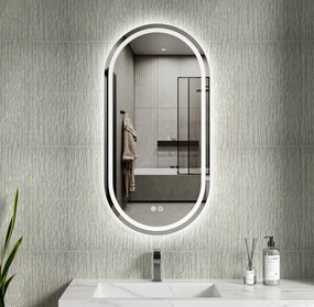 Erga Lyra, oválné LED zrcadlo 50x100cm, 3 barvy světla, přední a zadní osvětlení, vyhřívací podložka proti zapaření, ERG-V01-LYRA-5010-CL