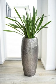 Luxusní květináč ROYAL, sklolaminát, výška 73 cm, stříbrno-černý