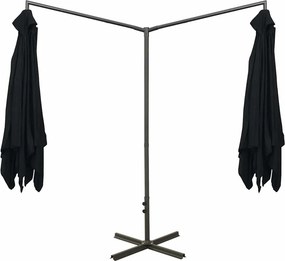 Dvojitý zahradní slunečník s ocelovou tyčí černý 600 x 300 cm 312560