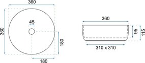 Rea Sami, umyvadlo na desku 360x360x115 mm, béžová lesklá, REA-U6382
