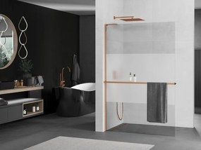 Mexen Kioto+ L, sprchová zástěna Walk-In s poličkou a ramínkem 100 x 200 cm, 8mm čiré sklo-námraza, růžové zlato profil, 800-100-123-60-35