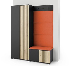 Eka Předsíňová stěna s čalouněnými panely Joey 1 - Černá a Dub Artisan / Okrová 2325