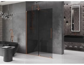 Mexen Velar, sprchová zástěna s posuvnými dveřmi Walk-in 150 x 200 cm, 8mm šedé sklo, měděná matná, 871-150-000-43-65