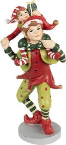 Zeleno - červená vánoční dekorace socha Elf - 12*9*19 cm