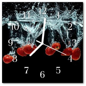 Skleněné hodiny čtvercové jahody 30x30 cm