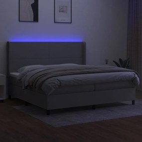 Box spring postel s matrací a LED světle šedá 200x200 cm textil 3138181