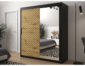 Moderní šatní skříň se zrcadlem Ratintu 2 180 cm, Úložný prostor: ano, Barva: černá / dub artisan + černá