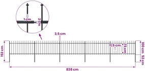Zahradní plot s kopím nahoře ocelový 838 x 100 cm černý 277615