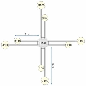 Toolight - LED stropní svítidlo 8-ramenné 8x40W APP210-3CPR + dálkové ovládání, černá, OSW-08465