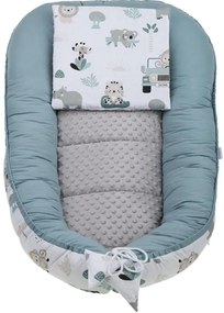 Oboustranné hnízdečko (kokon) pro miminko - BABYMAM PREMIUM set 7v1 - Na safari s šedou minky