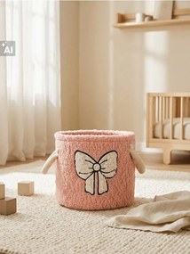 Sinsay - Plyšový úložný koš se vzorem mašlí - pastelová růžová