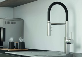 Kuchyňská vodovodní baterie Blanco CATRIS-S Flexo nerez imitace  chrom lesk s černou sprchovou hadicí HD 525792