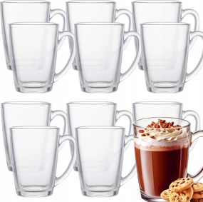12 x Sklenice S Uchem Hrnek Na Kávu Čaj Latte Cappuccino Nápojů 330 ml