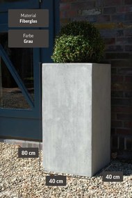 Hranatý květináč BLOCK, sklolaminát, výška 80 cm, beton design