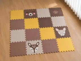 Hrací pěnové puzzle do dětského pokoje 16 dílů ŽLUTO-HNĚDÉ