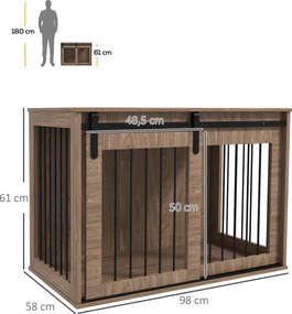 Box pro psy Klec pro psy, uzamykatelná, dřevěný vzhled, rustikální design, 98 cm x 58 cm x 61 cm, ořech + černá barva