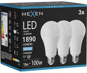 Mexen Nova 3x LED žárovka E27, A70, 18W, Studená - 6500K, 1890 lm - L100-E27-1865-01x03