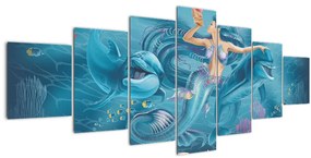 Obraz - Mořská víla s delfíny (210x100 cm)