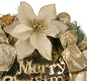 Zlatý vánoční věnec s květinami a nápisem Merry Christmas – 30 cm