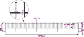 Zahradní plot s kopím nahoře ocelový 1172 x 100 cm černý 277617