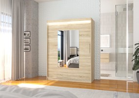 ADRK Furniture Posuvná skříň se zrcadlem a LED osvětlením DORRIGO 150 SW-DOR-S-150+L-V126