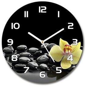 Wallmuralia Skleněné nástěnné hodiny kulaté Orchidej fi 30 cm